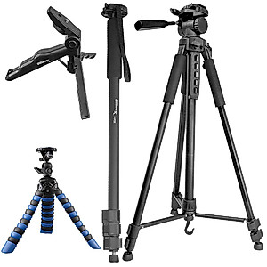 Ultimaxx’s Professional Dynamic Tripod Bundle Includes: 75” Tripod, 72” Monopod, 12” Gripster and Pistol Grip for Canon, Nikon, Sony, Samsung, Olympus, Panasonic, Pentax, and All Digital Cameras
