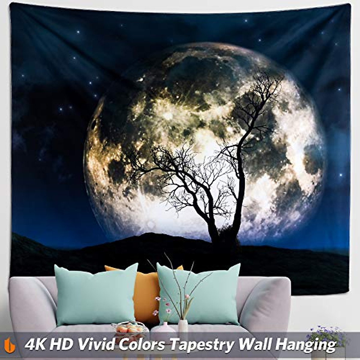 Urbanstrive Not Fade Moon Tapestry, Wall Tapestry for bedroom Aesthetic Hippy Tapestries for Bedroom Beach Blanket Home Decor, Machine Washable (51.2x59.1 Inches)(130x150 cm)