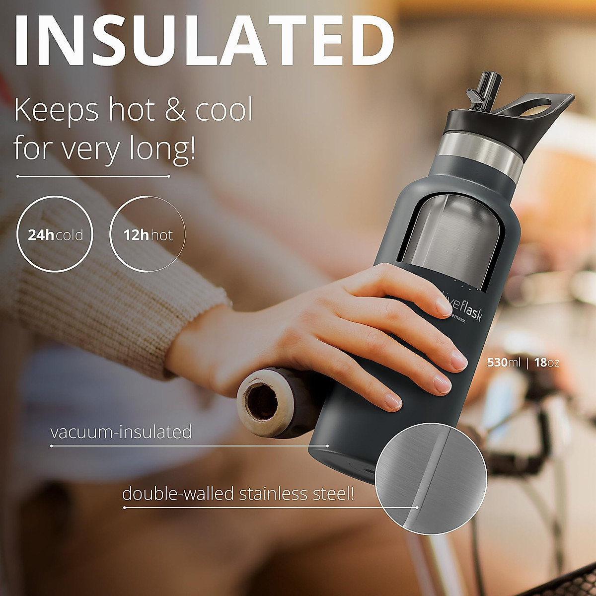 Stainless Steel Water Bottle with Straw, Infuser & 3 Lids: 18/32 OZ Leak-Proof Vacuum Insulated ACTIVE FLASK Drinking Bottles Hot Cold: Double Walled Outdoor Drink Thermo Mug Tea Coffee Sport Gym Bike