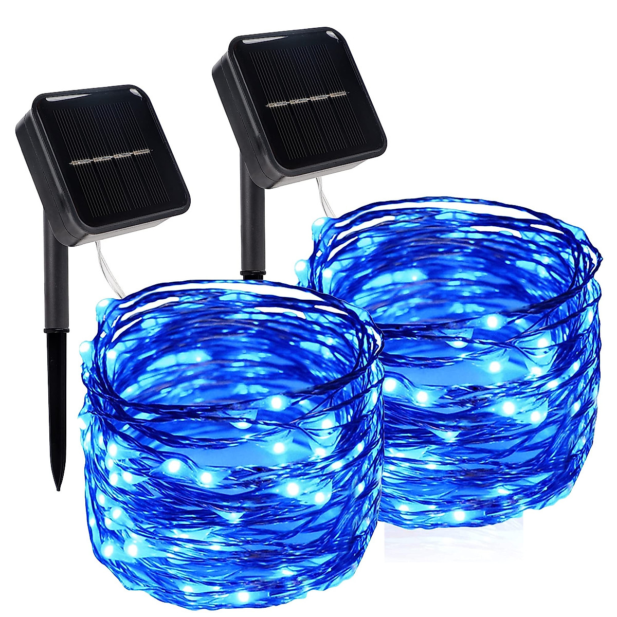 Twinkle Star 2 Pack Outdoor Solar String Lights, Total 80 FT 240 LED Solar Fairy Lights Outside Waterproof 8 Modes, Christmas Tree Light for Patio Garden Party Backyard Wedding Decor Blue