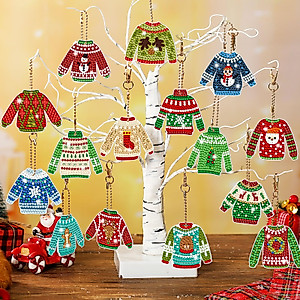 15 Pieces Christmas Ugly Sweater Diamond Painting Keychain 5d Sweater Diamond Art Keychains Christmas Diamond Painting Kits for Xmas DIY Crafts Hanging Ornaments Home Decor