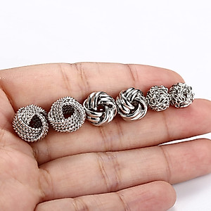 FIBO STEEL 3 Pairs Gold Knot Earrings For Women Men 14K Gold Plated Woven Ball Stud Earrings Simple Post earrings For Women Silver Tone