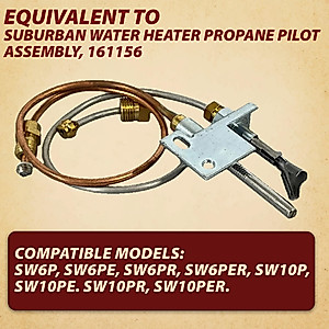 Pellethead Suburban 161156 RV Camper Water Heater Propane Pilot Burner Assembly Compatiable with Models SW6P, SW6PE, SW6PR, SW6PER, SW10P, SW10PE. SW10PR, SW10PER