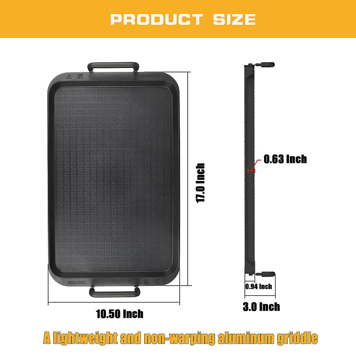 Non-Stick Aluminum Stove Top Flat Griddle, Warp-Resistant Double Burner Griddle for Glass and Gas Stove, Great for Breakfast and BBQ Indoor or Outdoor 17" x 10.5"