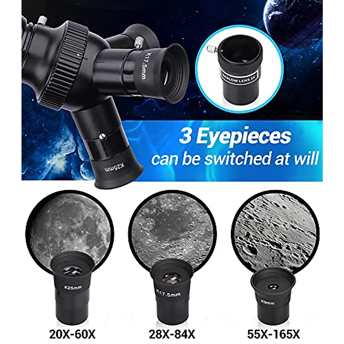 Telescope,20X-167X HD Telescop 60mm Aperture 500mm AZ Mount Astronomical Refracting Telescope Adjustable Portable Telescopes with Adjustable Tripod, Phone Adapter, Nylon Bag…