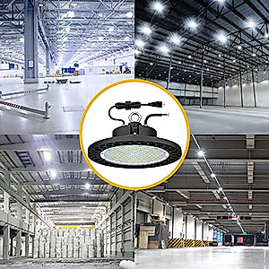 2Pack 200W UFO LED High Bay Lights 5000K Daylight Super Bright 34658LM Dimmable 0-10V Commercial Shop Lighting Fixture 100-277V with 5'Cable US Plug Warehouse Light IP65 Waterproof Workshop Area Lamp