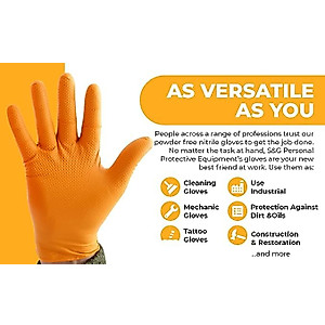 S&G Orange Nitrile Gloves | 100 Pcs | XL | Disposable Latex-Free 8Mil Thick Heavy Duty Powder-Free for Mechanics, Industrial
