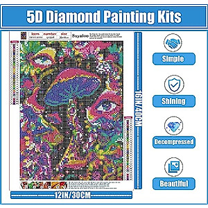 Suyaloo Mushroom Diamond Painting Kits for Adults,5D Full Drill Round Crystal Rhinestone Diamond Art Gem Painting,DIY Mandala Diamond Painting Animals for Home Wall Decor 11.7x15.8inch