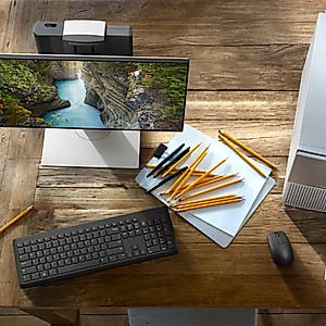 Dell Wireless Keyboard and Mouse - KM3322W, Wireless - 2.4GHz, Optical LED Sensor, Mechanical Scroll, Anti-Fade Plunger Keys, 6 Multimedia Keys, Tilt Leg - Black