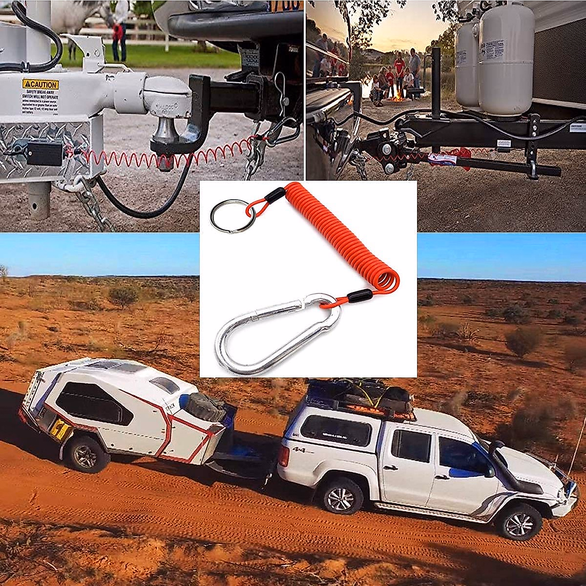 Malloryx 4' Breakaway Trailer Cable with Pin Trailer Brake Cable RV Stainless Steel Spring Towing Coiled Wire Safety Straps Ground Clip,for Breakaway Switch