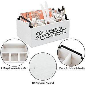 Updesign Rustic/Country Wooden Rectangular Utensil Caddy Organizer for Kitchen Counter, Tabletop, Party, BBQ