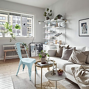 Furniwell Metal Dining Chairs Indoor Outdoor Use Stackable Tolix Industrial Metal Chairs Set of 4 for Kitchen, Dining Room, Bistro and Cafe (Distressed Blue)