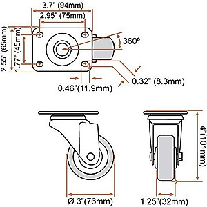 8 Pack 3 Inch Combo Caster Swivel Plate 4 w/Brake & 4 Plate Heavy Duty on Red PU Wheels with Heavy Duty Screws