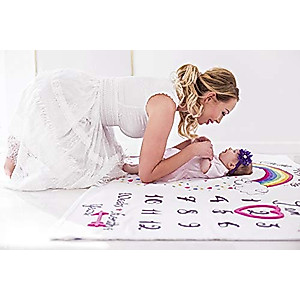 Baby Monthly Milestone Blanket, Cute Unicorn Design | Thick Fleece for New Mom | Newborn Baby Age Blanket for Girls | Photography Prop Background Blanket