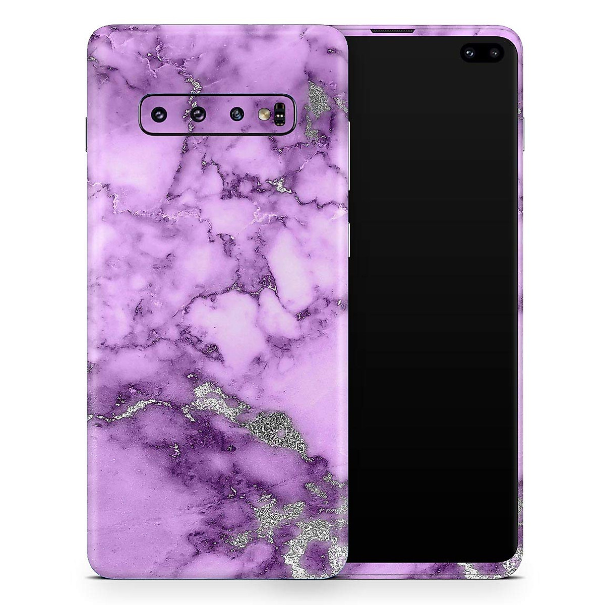 DesignSkinz Purple Marble & Digital Silver Foil V1 Protective Vinyl Decal Wrap Skin Cover Compatible with The Samsung Galaxy S20 (Screen Trim & Back Glass Skin)