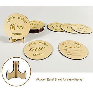 Baby Milestone Cards | 13 Double Sided Wooden Monthly Milestone Discs with Easel Stand | Baby Milestone Markers | Newborn Photography Props | Pregnancy and Baby Shower Gifts for Boys & Girls