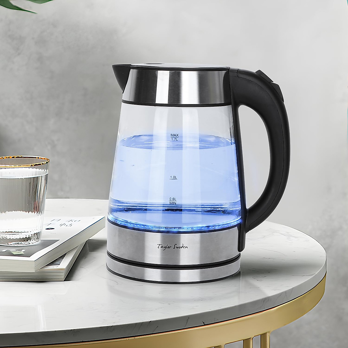 Small Glass Kettle Electric, Compact Mini Sized Electric Hot Water Kettle for Tea and Coffee 1L Black Taylor Swoden