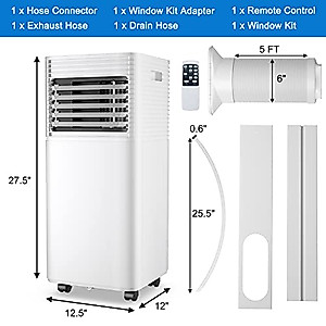 COSTWAY 10000 BTU Portable Air Conditioner with Remote Control, Energy Efficient for Rooms Up to 400 Sq. Ft, Cooling, Dehumidifying, 3 Fan Speed Settings, Clear LED Display, White-Update
