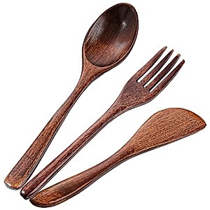1 Set Wooden Cutlery Set Tasting Spoon Condiments Salt Spoon Travel Spoon Fork Wooden Tableware Spoon Fork Utensil Fork Spoon Tableware Dinnerware
