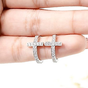 0.40 Cttw Cubic Zirconia Cross Huggie Hoops Earrings for Women in 925 Sterling Silver by Octa Pearl