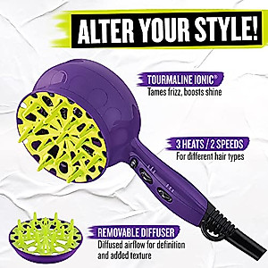 Bed Head Curls-in-Check 1875W Hair Diffuser Dryer | Great for Curly Hair, Reduce Frizz & Static | Diffuser Hair Dryer Enhances Natural Curl, Waves & Texture