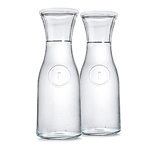 Kingrol 4 Pack Glass Pitchers, 34 Ounces/1 Liter Narrow Neck Glass Carafes for Water, Juicing, Iced Tea, Beverage, Wine, Mimosa Bar Supplies