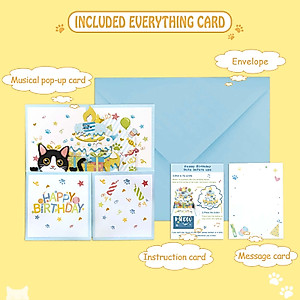 DTESL 3D Pop Up Tuxedo Cat Birthday Card, Musical, 60g, For Father, Mother, Lover