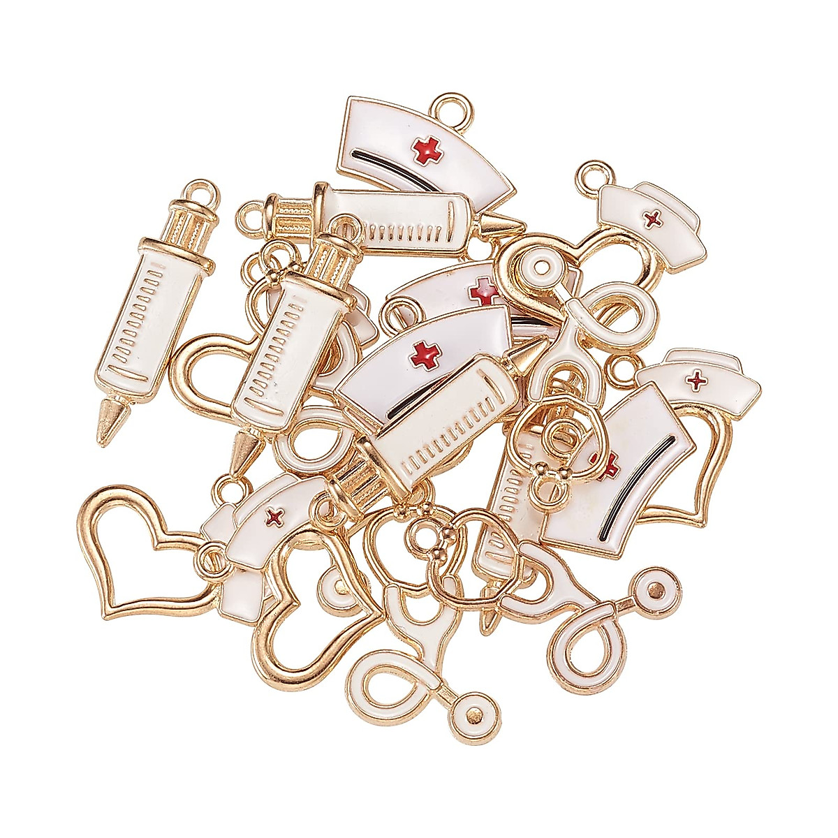 DanLingJewelry 20 Pcs Medical Nurse Charms Echometer Stethoscope Syringe Nurse Cap Pendant Charms for Jewelry Making