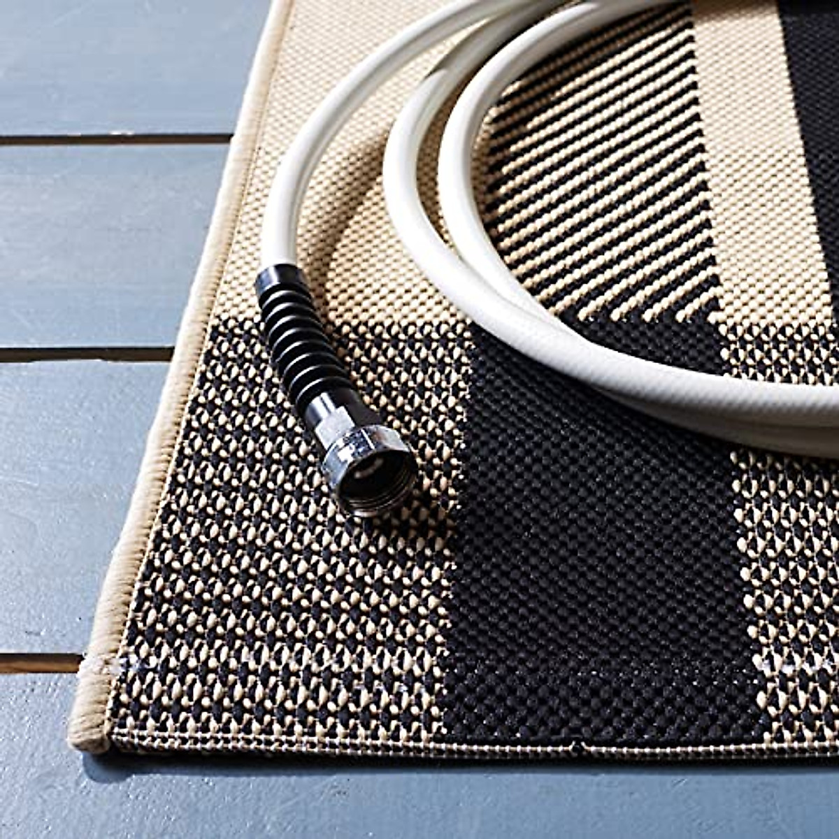 SAFAVIEH Courtyard Collection Accent Rug - 4' x 5'7", Black & Bone, Plaid Design, Non-Shedding & Easy Care, Indoor/Outdoor & Washable-Ideal for Patio, Backyard, Mudroom (CY6201-216)