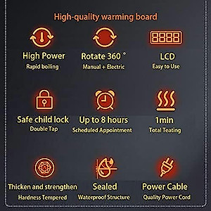 Electric Food Warmer Plate, Electric Warming Tray with Adjustable Temperature Control 360° Rotation Glass Top Hot Plate Food Warmer Buffets Server for Party (2000w)