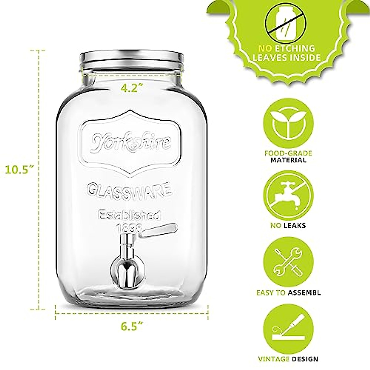 2 Pack 1 Gallon Drink Dispensers for Parties,Beverage Dispenser with 18/8 Stainless Steel Spigot,Glass Drink Dispenser Water Dispenser Punch Dispenser for Sun Tea Lemonade Juice Cold Water.