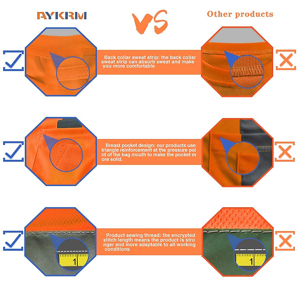 AYKRM Safety Shirts for Men Long Sleeve Safety T Shirt Reflective High Visibility hi vis Long Sleeve T Shirt (Orange, L)