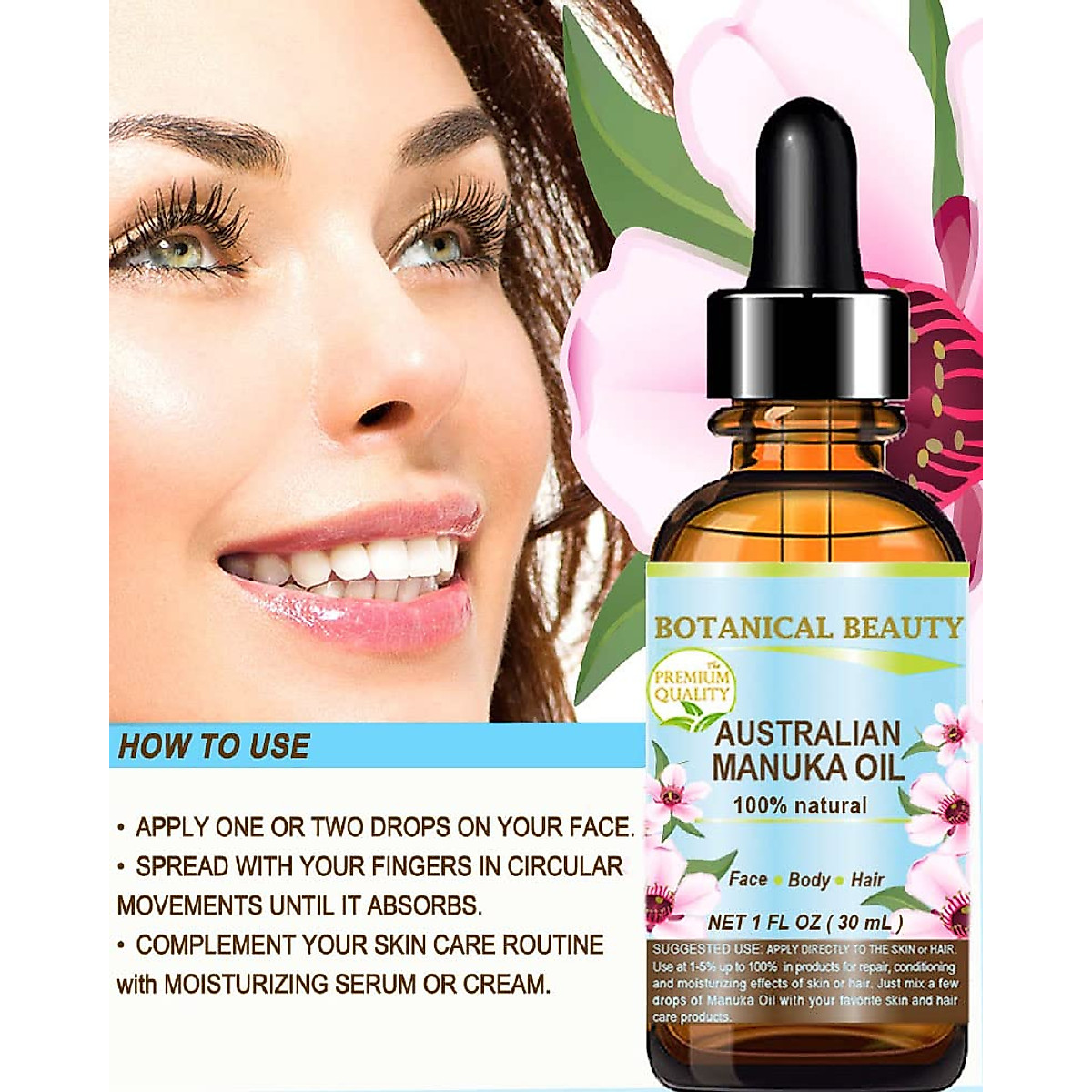 MANUKA OIL WILD GROWTH RAW 100% Natural VIRGIN UNREFINED Cold Pressed Carrier Oil. for Skin, Face, Hair, Lip and Nail Care 0.5 Fl.oz.- 15 ml by Botanical Beauty