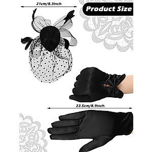 Geyoga 50s Fascinator Hat for Women Funeral Veil Hat Pillbox Cocktail Tea Party Headpiece and Lace Glove (Black,Elegant Style)