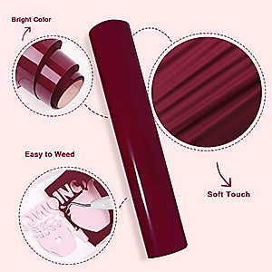 V C VACREER Maroon Heat Transfer Vinyl,HTV Vinyl Rolls Iron on Vinyl for Tshirts Heat Press Easy to Cut and Weed Smooth 12"x5ft