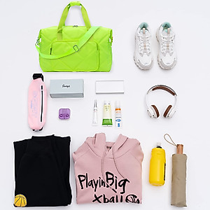 Tinzonc Sports Tote Gym Bag for Women, Travel Duffel Bag, Shoulder Weekender Overnight Bag for Women Girls Travel, Gym, Yoga (Fluorescent Green)