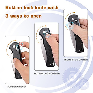 XTOUC Folding Knife EDC Pocket Knife: Button Lock 14C28N Blade Lightweight G10 Handle Camping Knives-Outdoor Hiking for Men