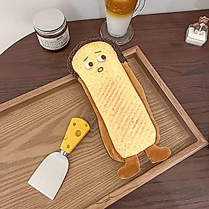 CmfyArt Creative Cute Novelty Funny Face Simulation Real Food Theme Toast Hotdog Bread Character Soft Stuffed Surface Clothes Zipper Pencil Box Pencil Case Pencil Holder Pouch -Bread
