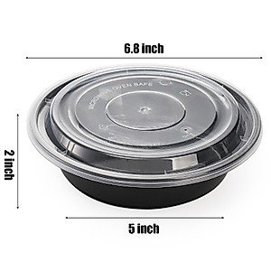 Suwimut 60 Pack Meal Prep Containers for Food Storage, 24 oz Disposable Black Round Plastic Food Containers Lunch Boxes Bowls with Lids, BPA Free Food Grade, Freezer and Microwave Safe