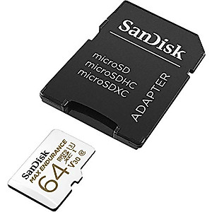 SanDisk 64GB MAX Endurance microSDXC Card with Adapter for Home Security Cameras and Dash cams - C10, U3, V30, 4K UHD, Micro SD Card - SDSQQVR-064G-GN6IA