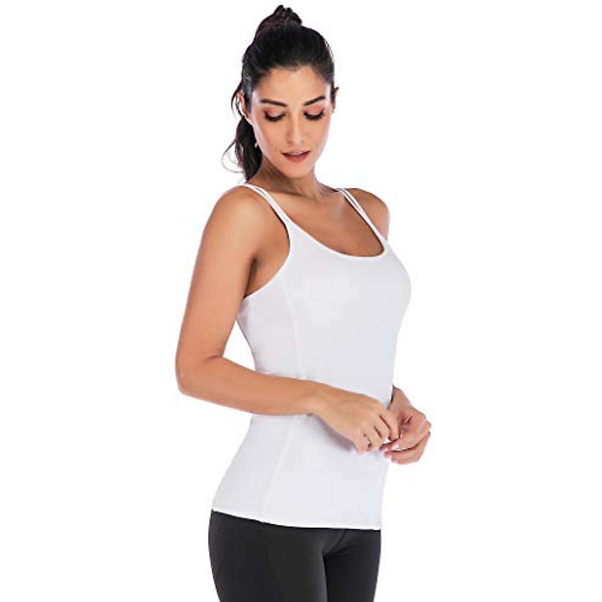 RUNNING GIRL Yoga Tank Tops for Women Built in Shelf Bra B/C Cups Strappy Back Activewear Workout Compression Tops(BX2288 White.M)