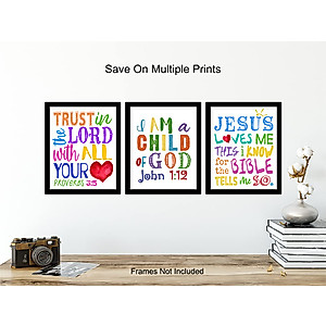 Jesus Loves Me - Trust in the Lord With All Your Heart - Child of God Wall Decor - Religious Scripture Wall Decor - Catholic Christian Gifts for Women, Kids, Pastor, Minister - Bible Verse Wall Art