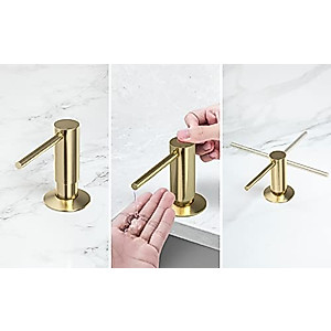 Samodra Sink Soap Dispenser and Extension Tube Kit, Brass Pump Head Brushed Gold Built in Design with 39” Extension Tube to Soap Bottle, No More Messy Refills