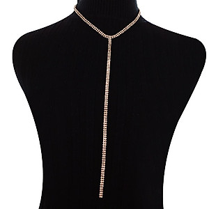 Jovono Rhinestone Choker Necklace Gold Crystal Necklace Sparkly Long Chain Jewelry for Women