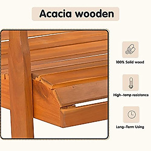 MCombo Patio Wood Garden Bench 2-Seat,Outdoor Acacia Loveseat Furniture, All-Weather Bench with Backrest and Armrest for Deck Porch Balcony Backyard, 260 lbs Capacity 6083-BC01-WD