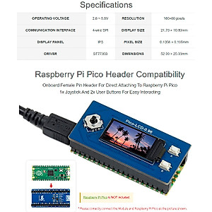 waveshare 0.96 inch LCD Display for Raspberry Pi Pico, 65K Colors Display Module, IPS Screen, 160×80 Pixels, Embedded ST7735S Driver, Using SPI Bus, Compatible with Raspberry Pi Pico Header