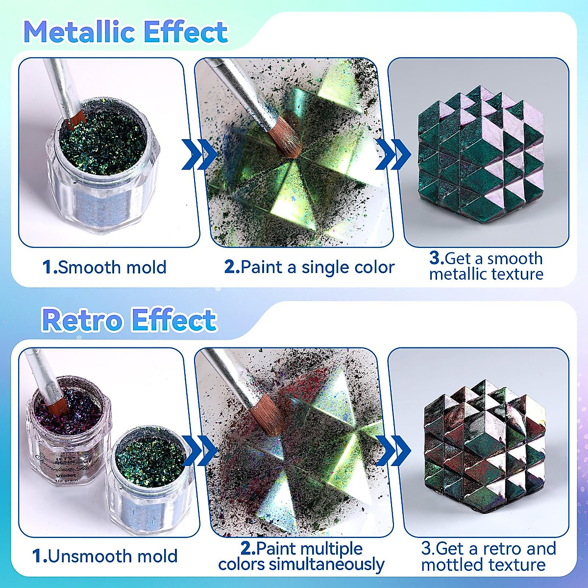 LET'S RESIN Chameleon Flakes, Resin Supplies -Intense Colorshift Pigment Powder for Resin Molds/Tumblers, Chrome Powder Pigment for Christmas Nail Art/Paint/Soap Making