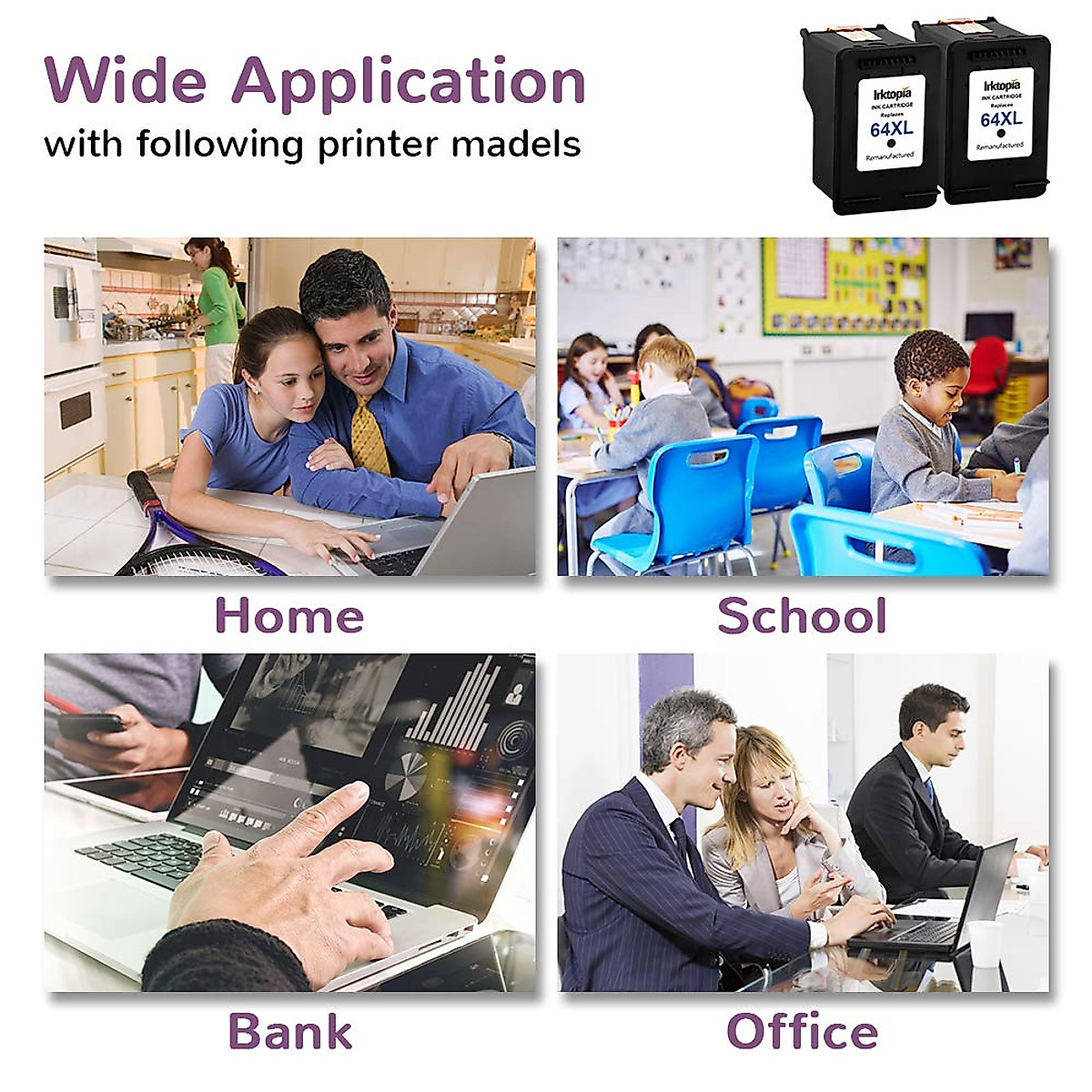 Inktopia Remanufactured Ink Cartridge Replacement for HP 64XL 64 XL for HP Envy Photo 7858 7855 7155 6255 6220 7120 6232 6255 7158 7164 Envy 5542 Tango X Terra Printer ( 2 Black )
