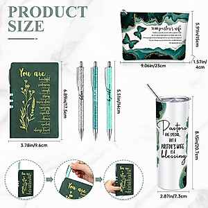 Watersay 6 Pcs Pastor's Wife Appreciation Gifts 20oz Marble Tumbler Makeup Bag A6 Journal Ballpoint Pens Christmas Inspirational Christian Gifts for Pastor and Pastor's Wife Women Godmother(Green)