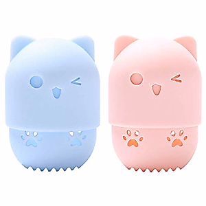 2 PCS Beauty Sponge Blender Container, TEOYALL Makeup Blender Sponge Holder Washable Reusable Protective Carrying Case (Pink/Blue)